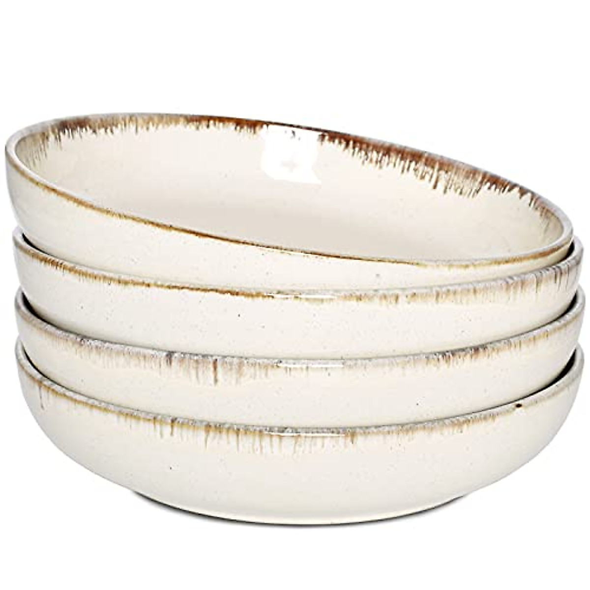 Bosmarlin Stoneware Large Pasta Bowls, 40 Oz, Set of 4, Big Salad Bowls, Microwave and Dishwasher Safe (Barely beige, 9.3 in)