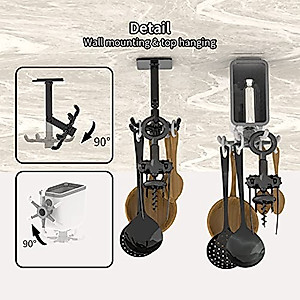 YODAR Kitchen Hanging Utensil Holder Hanger & 360 Degrees Rotating Folding Hooks for Hanging, Wall Mounted Self Adhesive Waterproof Utility Hook for Home Bathroom Office, 2 PCS Black & 2 PCS Grey