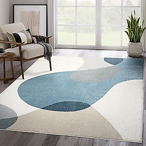 Abani Rugs Cream and Pink 4 ft. X 6 ft. Contemporary mid-Century Rug with Beige and Pink Geometric Circle. Minimalistic Design Rectangular Area Rug. Turkish Stain Resistant Area Rug.