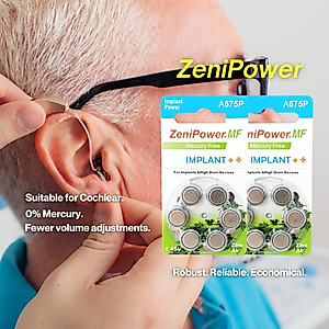 ZeniPower Mercury Free Cochlear Implant Batteries 60 Batteries