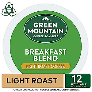 Green Mountain Coffee Roasters Breakfast Blend Single-Serve Keurig K-Cup Pods, Light Roast Coffee, 12 Count