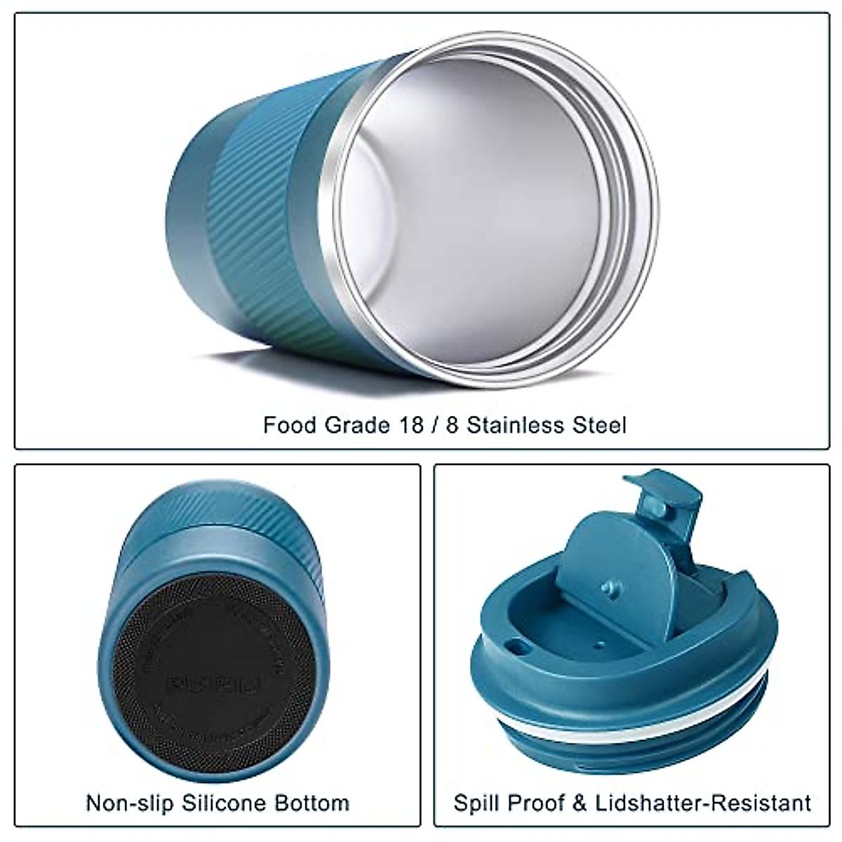 Coffee Travel Mug, 14OZ Double Walled Insulated Vacuum Coffee Tumbler With Leakproof Flip Insulated Coffee Mug, For Hot And Cold Water Coffee And Tea In Travel Car Office School Camping (Blue, 14OZ)