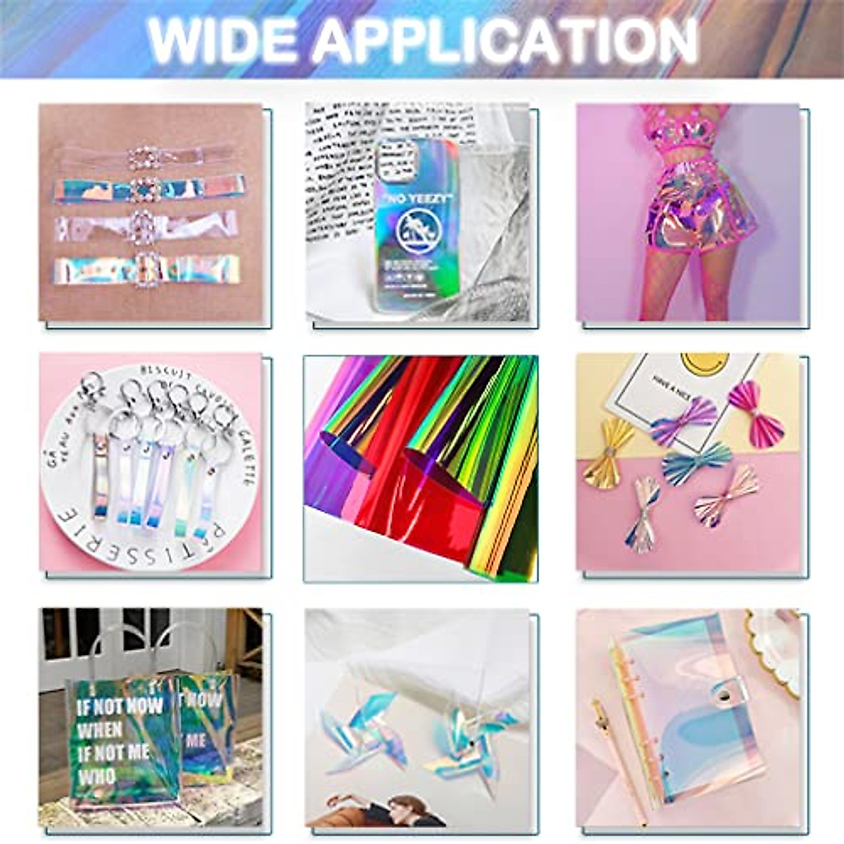 10 Pieces A4 Holographic Clear PVC Fabric Iridescent Transparent Vinyl Mirrored Foil Laser Crafts Fabric for Sewing Crafts DIY Bows Jewlery Making, 30X21CM