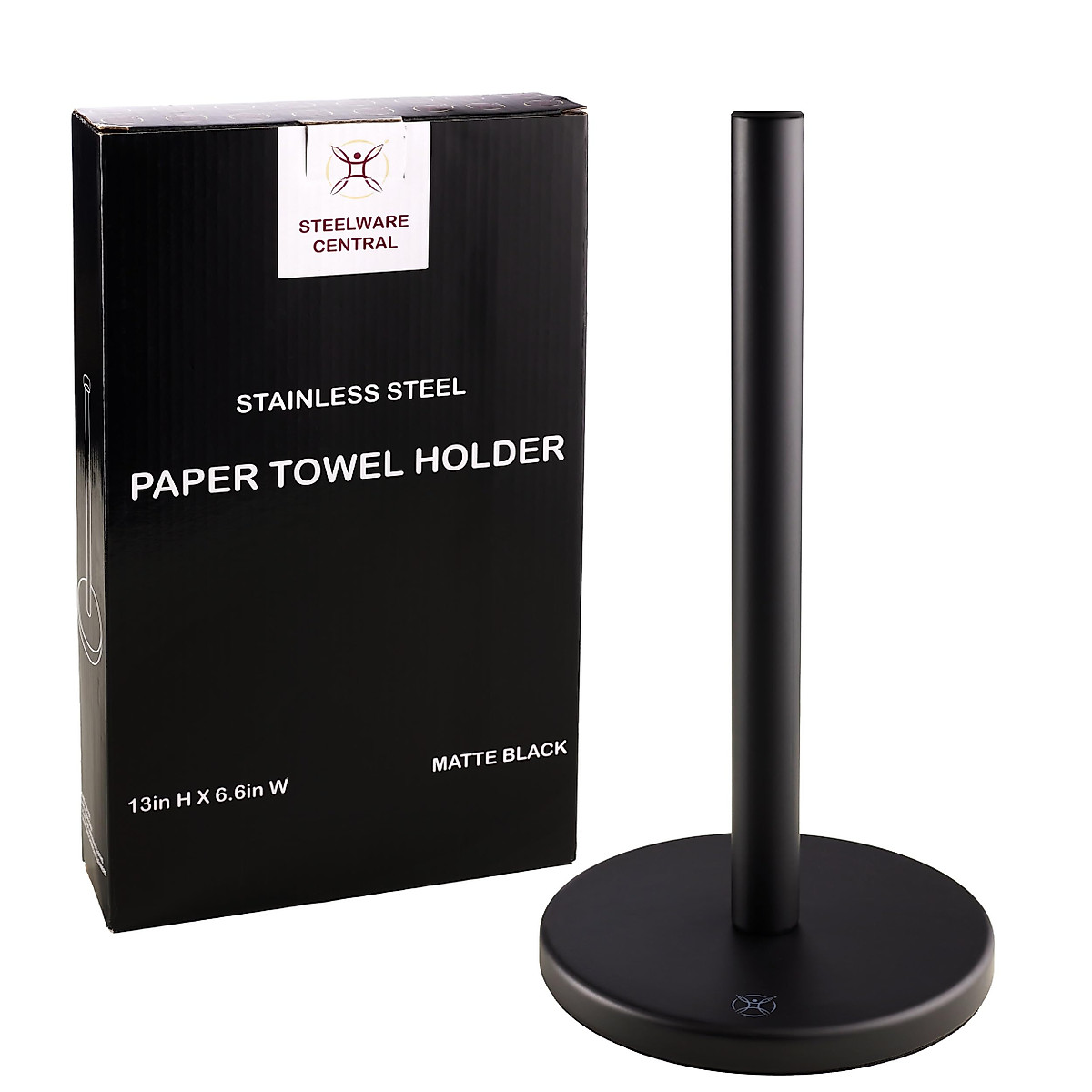 Steelware Central Paper Towel Holder Stainless Steel Countertop Free Standing Matte Black