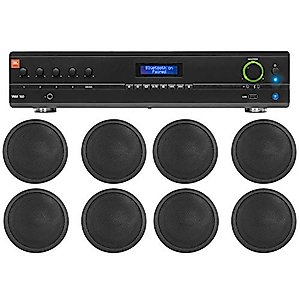 JBL Commercial 70v Amp+(8) Black 5" Ceiling Speakers for Restaurant/Bar/Cafe