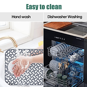 JUSTOGO Silicone Sink Protector, Rear Drain Kitchen Sink Mats Grid Accessory,2 PCS Folding Non-slip Sink Mat for Bottom of Farmhouse Stainless Steel Porcelain Sink (Grey,13.58 ''x 11.6 '')