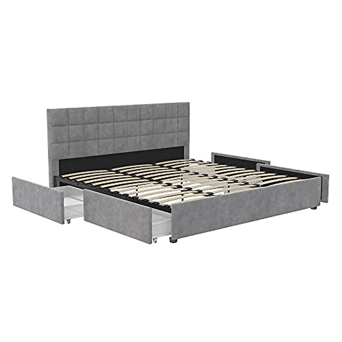 CosmoLiving by Cosmopolitan Serena Upholstered Bed with Drawers, Bedroom Storage, King, Light Gray Velvet