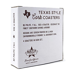 Y'all Texas Coaster Set Cork 3.5 Inch Coasters - 4 Texas Coasters Texas Gift