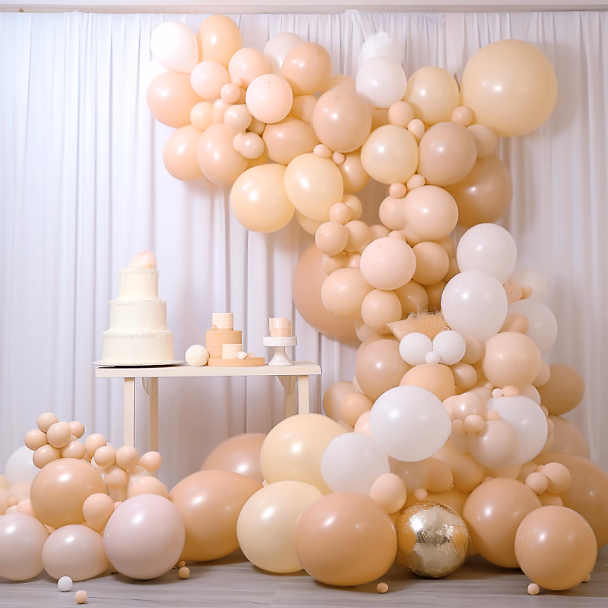 RUBFAC 120pcs Nude Balloons 12 Inches Latex Beige Balloons, Matte Retro Apricot Balloons for Birthday Baby Shower Graduation Anniversary Wedding Party Supplies Arch Garland Decoration