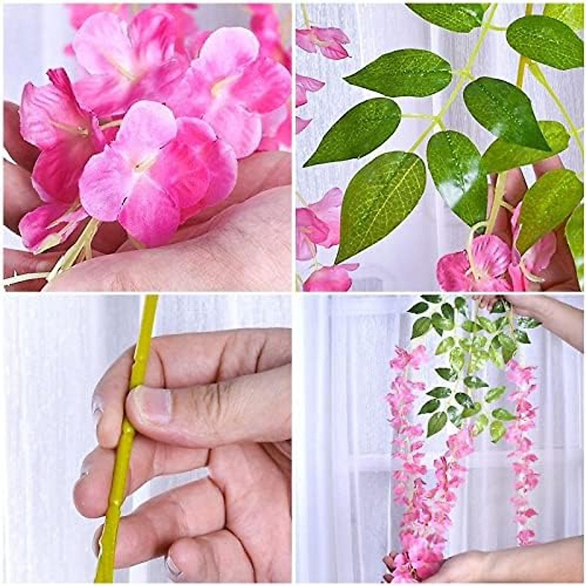 Romase 24 Pack 45 inch Artificial Yellow Wisteria Vine Ratta Fake Bushy Flower String Silk Garland Long Hanging for Wedding Party Home Garden Outdoor Greenery Office Wall Decoration
