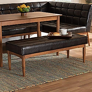 Baxton Studio Sanford Dining Bench Dark Brown Faux Leather Upholstered and Walnut Brown Finished Wood Dining Bench