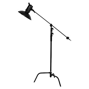 soonpho 2 Pack 100% Heavy-Duty Steel C-Stand, Pro Photography Light Stand with 3.5'/108cm Extension Arm, Grip Head, Turtle Base for Studio Monolight, Softbox, Reflector, Max Height 10'/305cm – Black