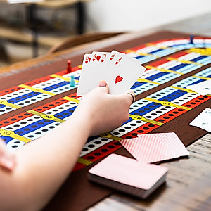 Tabletop Cribbage - Giant Spill-Resistant Neoprene Track Game Board (22" x 40") with 9 Pawns, Deck of Cards, & Travel Carry Bag - Classic Family Board Game Night & Bar Games - 2-4 Players, 30+ mins