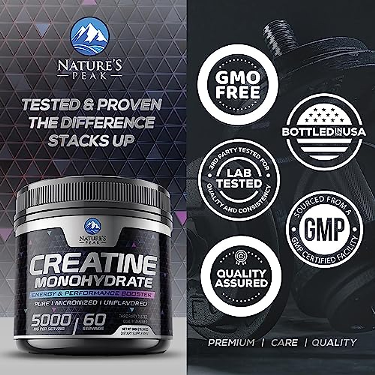 Creatine Monohydrate Powder - 100% Pure Micronized Creatine 5000mg (5g) - Creatine Pre Workout, Supports Muscle Building, Cellular Energy, Recovery & Strength, Vegan, Keto, Gluten-Free - 60 Servings
