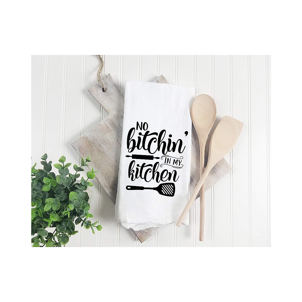 No Bitchin' in My Kitchen - Dish Towel Kitchen Tea Towel Funny Saying Humorous Flour Sack Towels Great Housewarming Gift 28 inch by 28 inch, 100% Cotton, Multi-Purpose Towel