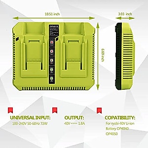 CHAUNVEN 40V Charger for Ryobi, OP401 40 Volt Lithium ion Battery Dual Charger for OP4015 OP4026 OP4030 OP4040 OP4050 OP4060 Battery