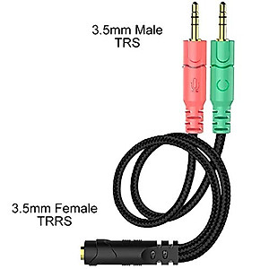 Headset and Microphone Splitter Cable for PC 3.5mm Jack Headphones Audio Adapter Convertors 3.5mm Female to 2 Dual 3.5mm Male for Computer Simultaneously Y Splitter