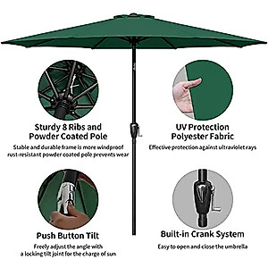 Simple Deluxe 9ft Outdoor Market Table Patio Umbrella with Button Tilt, Crank and 8 Sturdy Ribs for Garden, Deck, Lawn, Backyard & Pool, Green