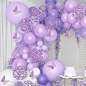 Pateeha Purple Balloon Garland Arch Kit 140 Pcs Purple Baby Shower Decorations for Girl Butterfly Sticker White Lavender Latex Balloons for Birthday Bridal Shower Wedding Decorations