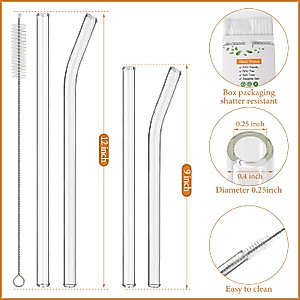 [12 Pcs] Reusable Glass Straws Shatter Resistant - Replacement Glass Straws for Stanley 40 oz 30 oz 20 oz Tumbler 12" x 10mm and 9" x 10mm Each Including 3 Straight and 3 Bent with 2 Cleaning Brush