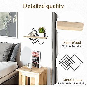 Walasis Wall Shelf Floating Bedroom Decor - Decorative Shelves for Living Room Unique Geometric Display Wall Shelving Wood and Metal Storage Shelf for Office Hallway
