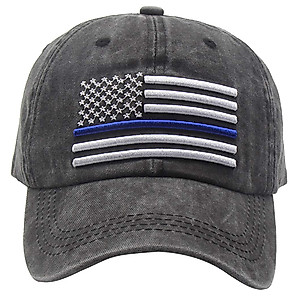 OASCUVER Men's Embroidered Thin Blue Line American Flag Hat Cotton Adjustable Baseball Cap Dad Hat (Thin Blue Line Embroidered Black, one Size)