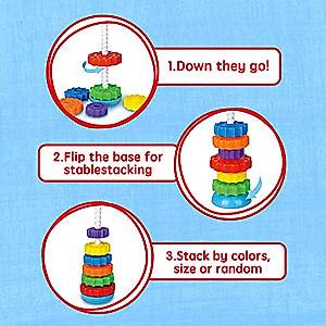 FineSource Super JoJo Stacking Rings Toy Plastic Rainbow Stacker Toddler Spinning Toy Learning Toys for 12 Months 1 Year Old Baby Boys Girls (one Color)