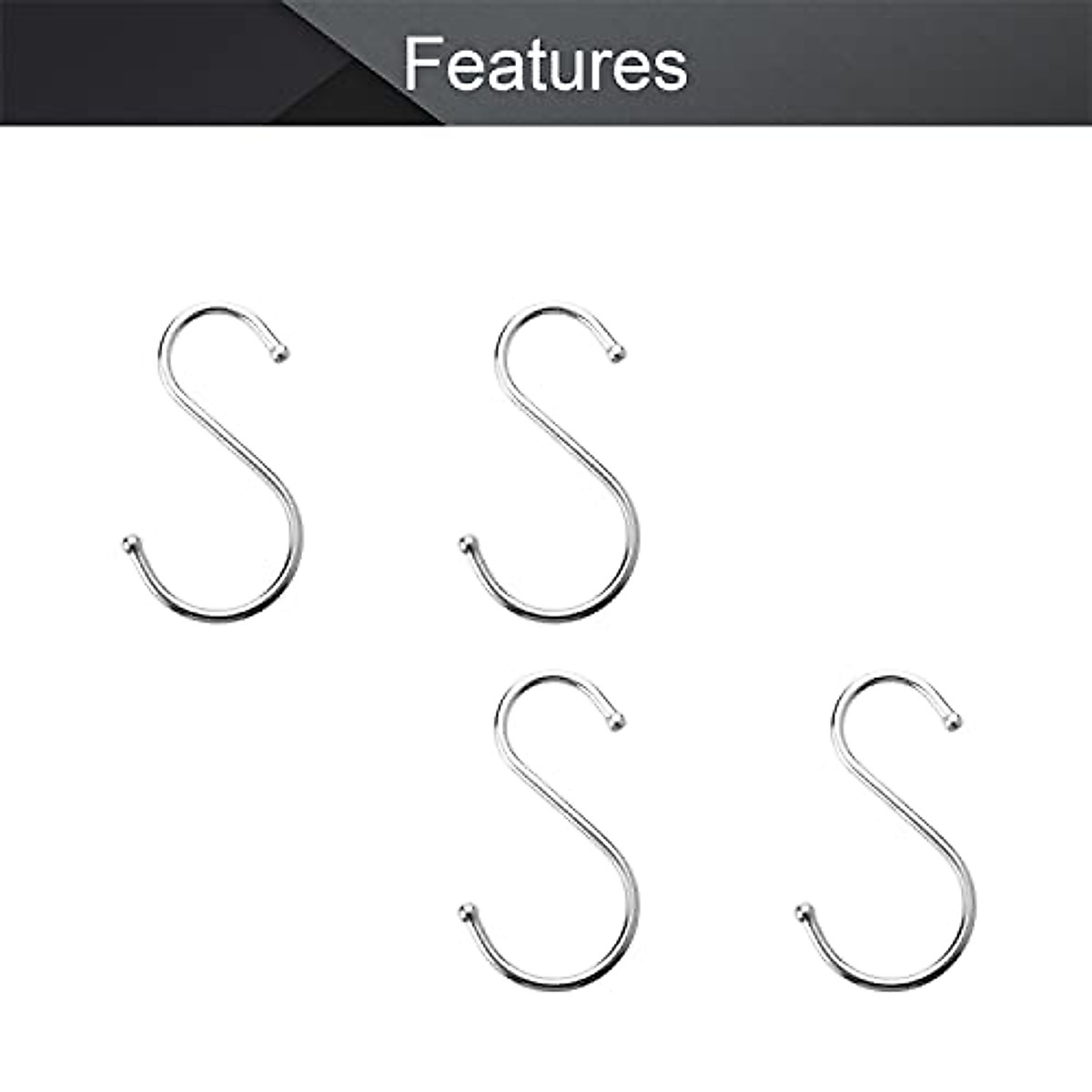MroMax Stainless Steel S Hooks,80mm/3.15" Silver S Shaped Hook Hangers for Kitchen Bathroom Bedroom Storage Room Office Outdoor Multiple Uses, 4Pcs