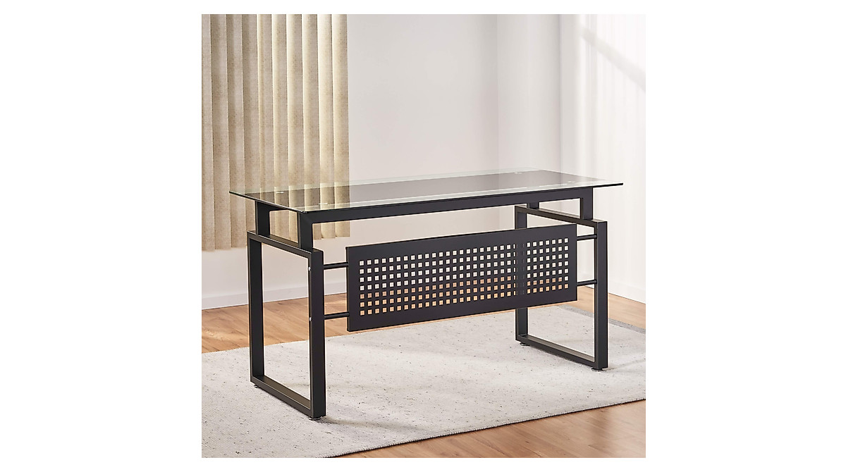 Fiske Glass Office Computer Desk, Black - Modern Style