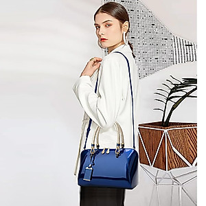 ZiMing Glossy Patent Leather Handbags for Women Top Handle Purse Satchel Bag Stylish Handbag Medium Tote Bags Shoulder Bag Evening Bag-Blue