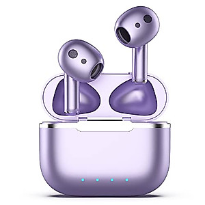 YHT Wireless Earbuds, Bluetooth 5.3 Headphones with 4-Mics Clear Call and ENC Noise Cancelling, Bluetooth Earbuds Wireless Headphones, Ear Buds Wireless Bluetooth Earbuds for iPhone Android (Purple)