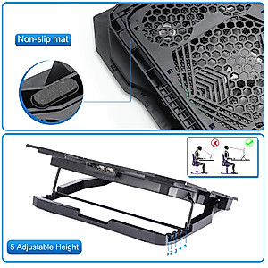 TAEHFUS Laptop Cooling Pad 5 Fans, Perfect for The Laptop Under 17.3 inchs, Blue Lights, Quiet and 2 USB switchs