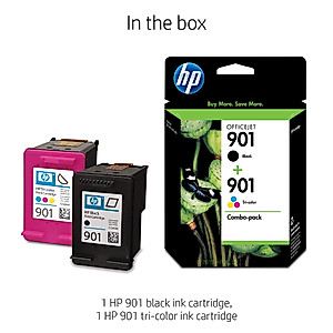 HP 901 | 2 Ink Cartridges | Black, Tri-color | Works with HP OfficeJet 4500, J4500 series, J4680 | CC653AN, CC656AN