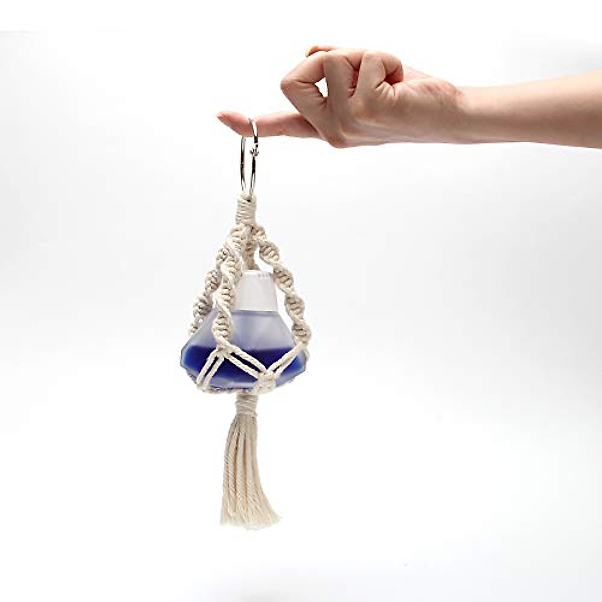 Wiwaplex Mini Macrame Plant Hanger, 2 Pcs Plant Holder Car Charm, Handmade Car Rear View Hanging Planter Cotton Rope for Car Home Decorations, 4 Legs, 12 Inch