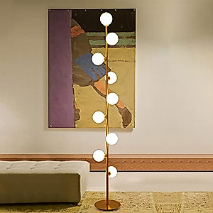 JiuZhuo Mid-Century Floor Lamps Modern 62'' LED Gold 9-Light Tree Floor Lamp with White Glass Globe for Living Room