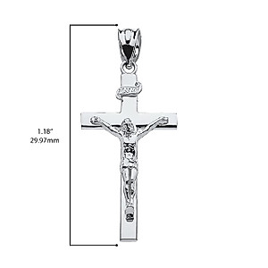Religious Jewelry .925 Sterling Silver 1-1/4” INRI Crucifix Cross Pendant Charm