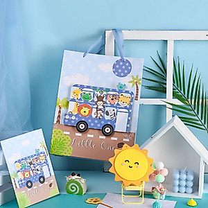 LeZakaa 16" Large Gift Bag with Tissue Paper,Hello Baby Gift Tag and Greeting Card, Purple Gift Bag with Sleeping Elephant Design for Baby Shower