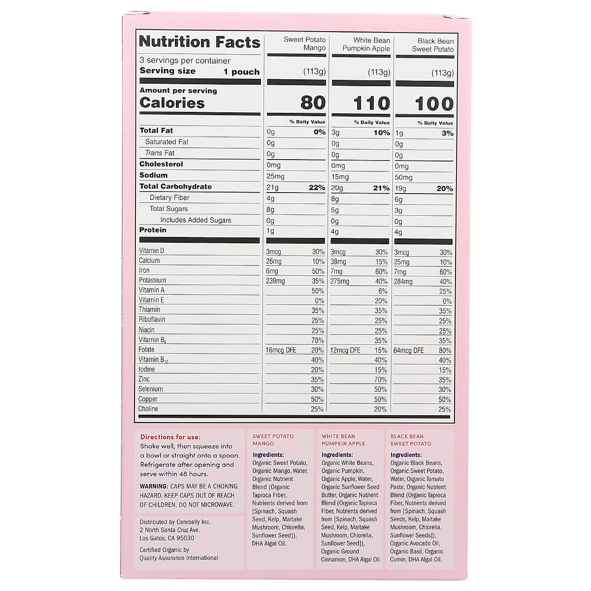 CEREBELLY Organic 11+ Months Variety Pack Baby Purees 3 Count, 4 OZ