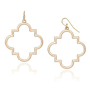 POMINA Quatrefoil Clover Gold Dangle Drop Earrings Gold Silver Two Tone Textured Trendy Fashion Earrings for Women
