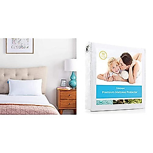 Linenspa Shredded Memory Foam Pillow with Gel Memory Foam, Standard, White & Smooth Top Premium Twin Mattress Protector Waterproof, Top Protection Only, Twin Waterproof Mattress Covers, White
