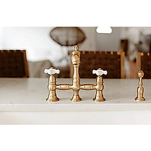 Kingston Brass KS7277PXBS English Country 8" Bridge Kitchen Faucet with Sprayer, Brushed Brass