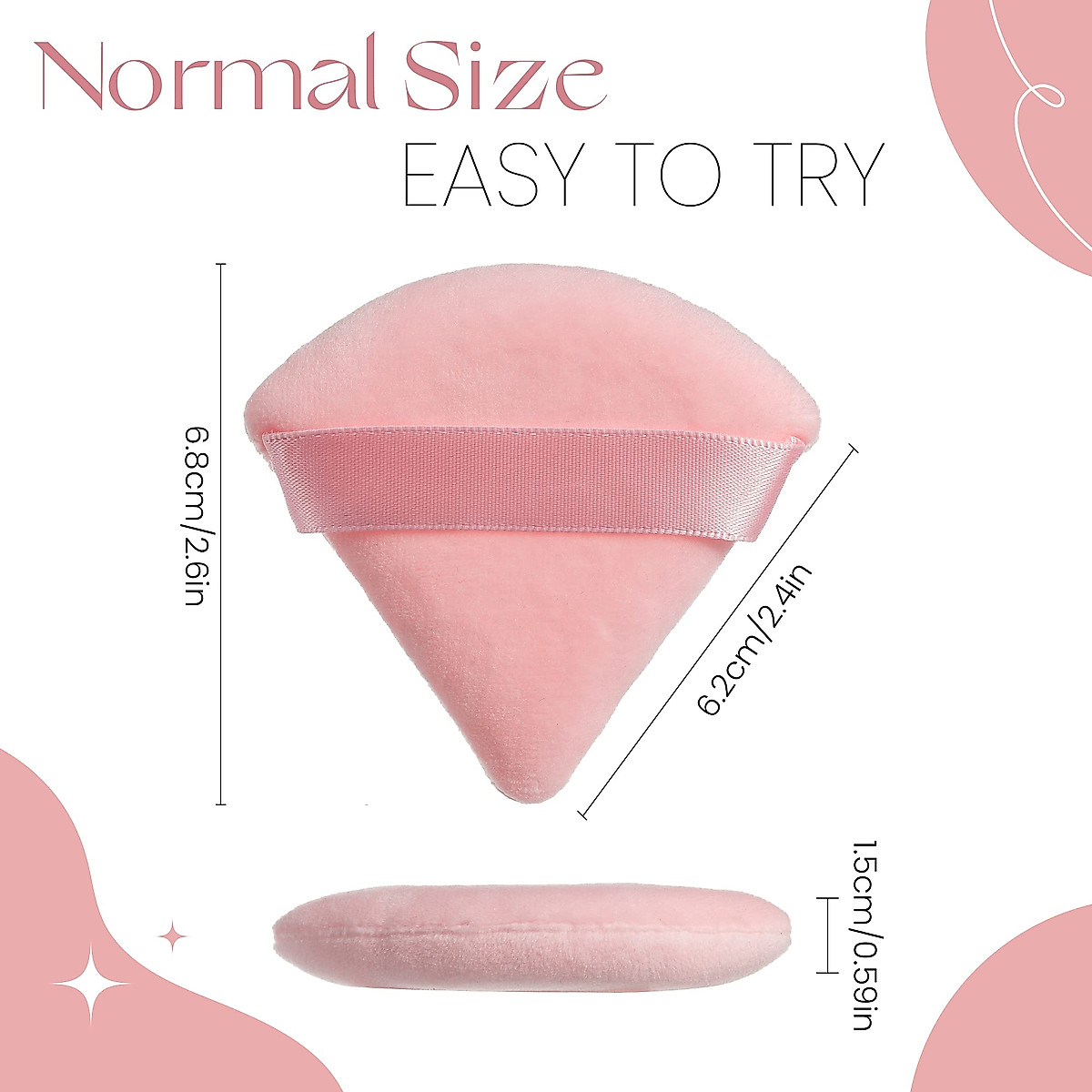 MOTZU 12 Pieces Pure Cotton Powder Puff, Made of Cotton Velour in Triangle Wedge Shape Designed for Contouring, Under Eyes and Corners, 2.76 inch Normal Size, with Strap, Makeup Tool For Cosmetic