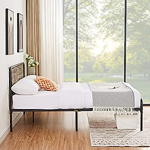 VECELO Queen Bed Frame Heavy Duty Metal Platform with Wooden Headboard Footboard Mattress Foundation 12 Strong Steel Slats Support Under Bed Storage/Easy Assemble