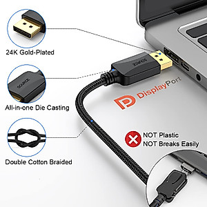 DisplayPort to HDMI Cable 6 feet 2-Pack, Thin Display Port DP to HDMI Adapter Male to Male Cord Gold-Plated Braided FHD Supports Video and Audio Compatible with Dell, HP, Insignia, Samsung, More