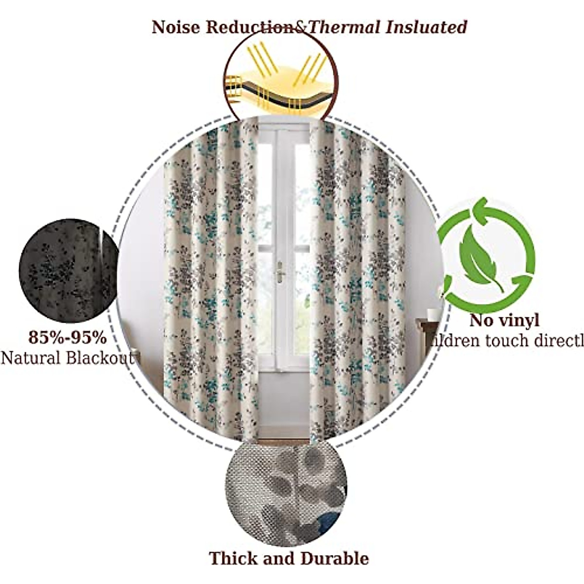 STACYPIK Farmhouse Elegant Floral Blackout Curtains Living Room Thick Linen Thermal Insulated Boho Drapes 96 Inches 2 Panels,Grommet Room Darkening Curtains Works for Window Heavyweight Curtains