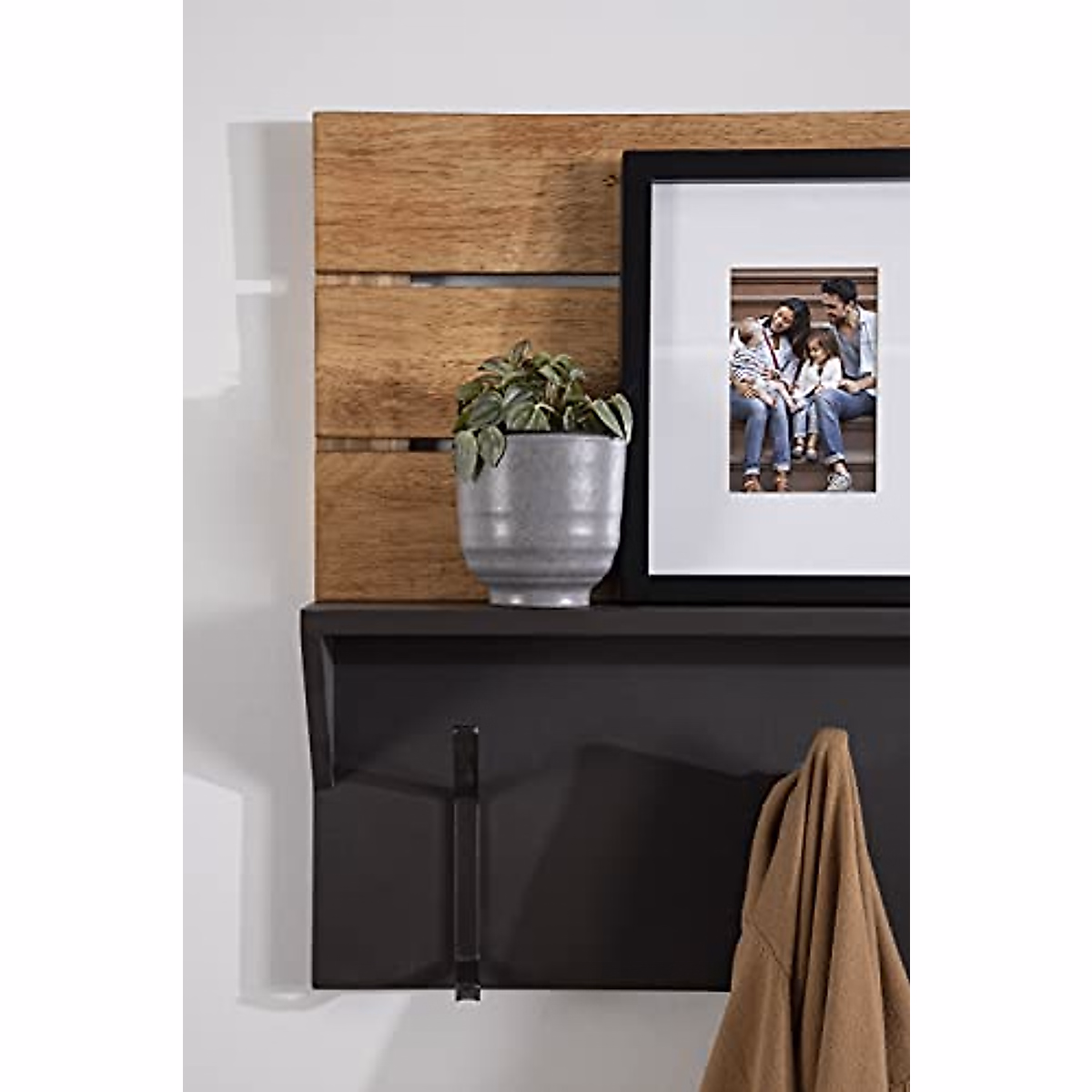 Kate and Laurel Samuels Farmhouse 5-Hook Wall Shelf, 42 x 5 x 22, Rustic Brown and Black, Decorative Wall Storage