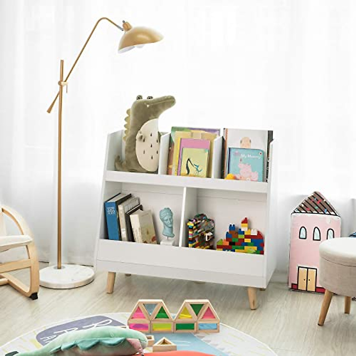 Haotian KMB19-W, Children Kids Bookcase with 5 Compartments, Storage Book Shelf, Storage Display, Rack, Organizer, Holder