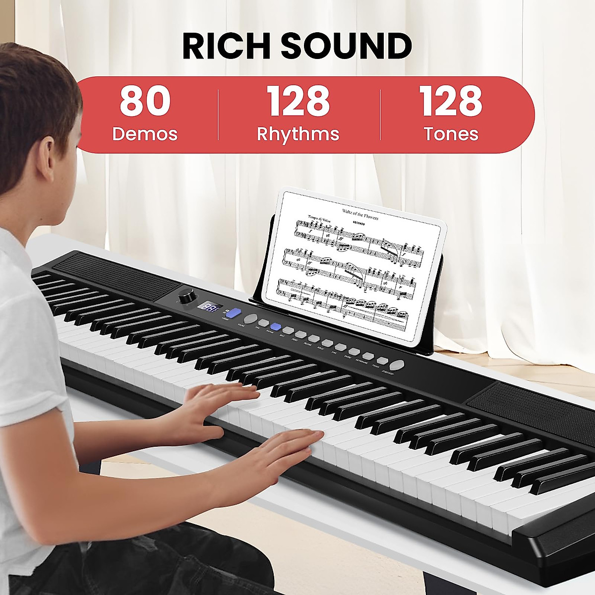 Asmuse Keyboard Piano 88 Key, Digital Piano Full Size Semi Weighted with 2 Speakers, Electric Piano Keyboard for Beginners, Music Keyboard with 128 Rhythms 128 Tones 80 Demo Songs