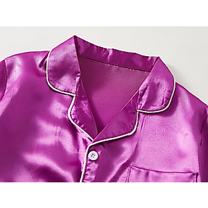 Beezizac Little & Big Girls Pajama Set Size 12 - Bright Pink Satin Silky Cute Summer Shorts Outfit