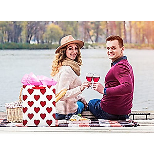 FaCraft Valentines Day Gift Bag 13" Large Valentines Gift Bags with Handles for Kids Heart Gift Bag for Girlfriend Boyfriend Anniversary Wedding Bridal Shower with Wrapping Tissue Paper for Men Him